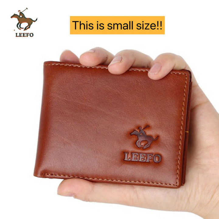 LEEFO 100% Genuine Leather Retro Style Small Size Men Wallet No Zip ...