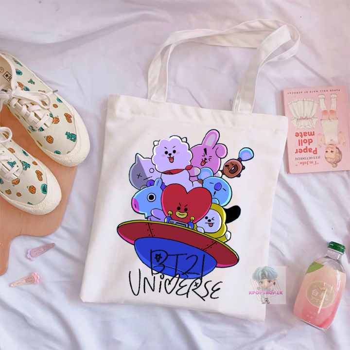 Kpop BTS Tote Bag Bangtan Boys BT21 Side Linen Bag With Adjustable ...