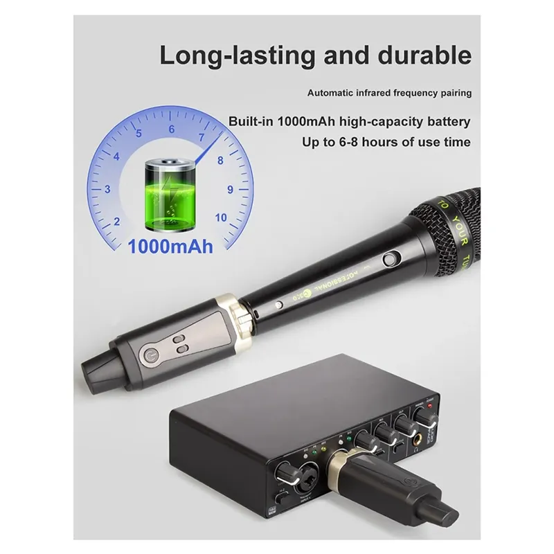 Wireless Microphone System XLR Mic Converter Adapter UHF Automatic ...