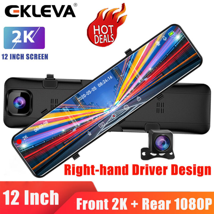 EKLEVA 2K Car Mirror DVR 12 Inch Rearview Mirror 1440P Dash Camera Dual ...