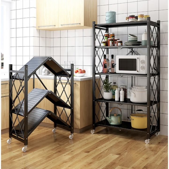 Foldable Steel Rack with wheels / 5 Tier Shelf Rack Foldable Rack / 5 ...