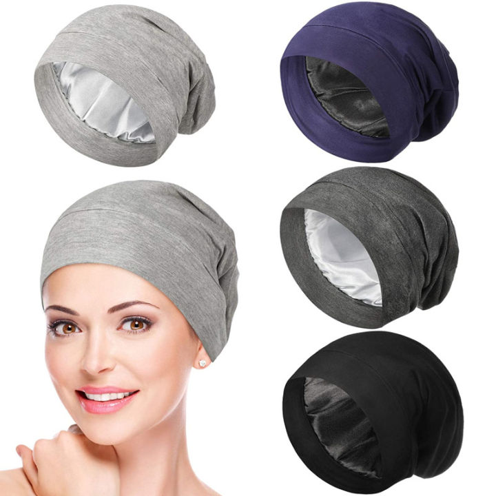 Curly hair cap elastic bamboo cotton men's lining satin hair cap women ...