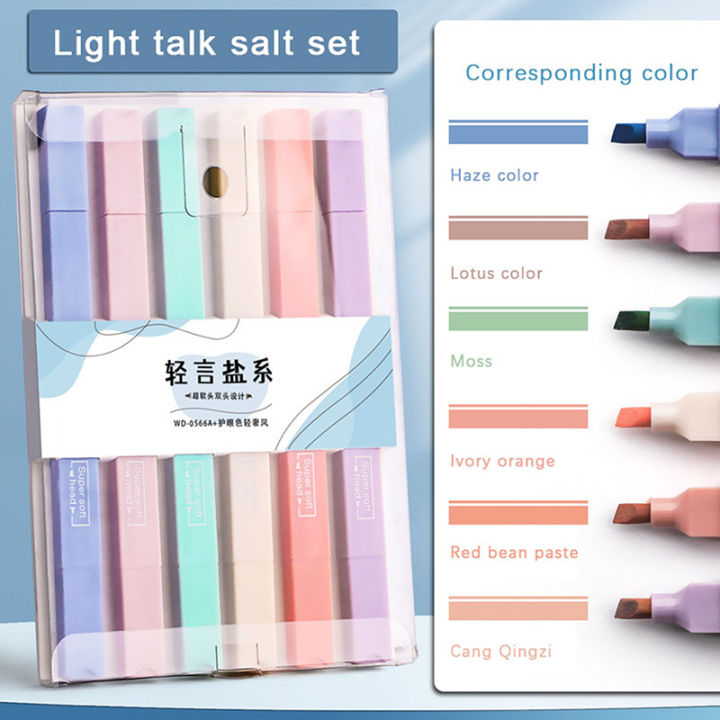6PCS Highlighter Light Color Kawaii Markers DIY Album Diary Double ...