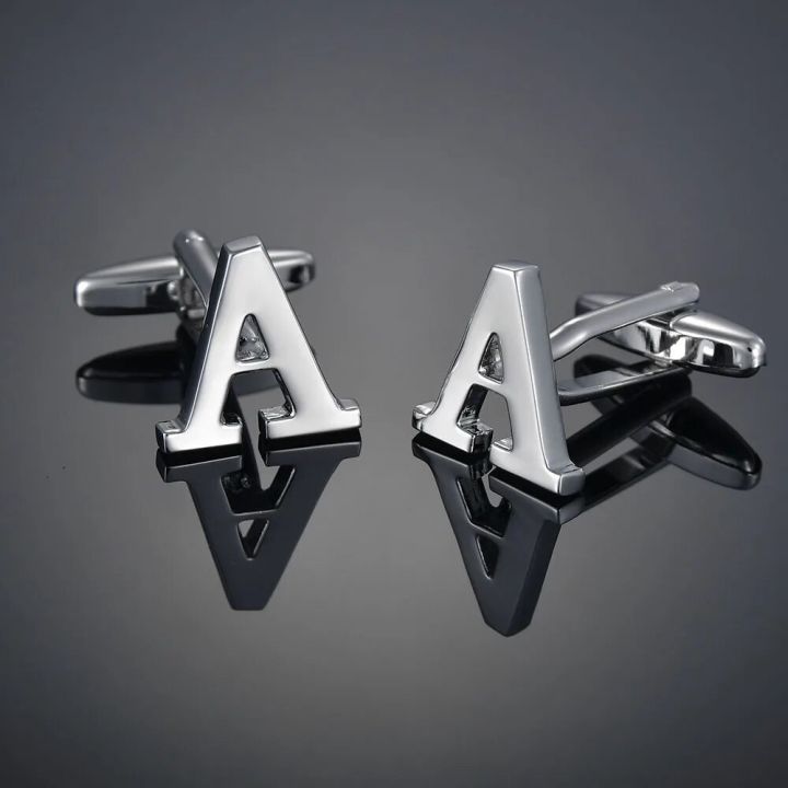 Simple Silver Color 26 Letter Cufflinks for men A to Z Alphabet Initial Cuff Links Business Suit ...