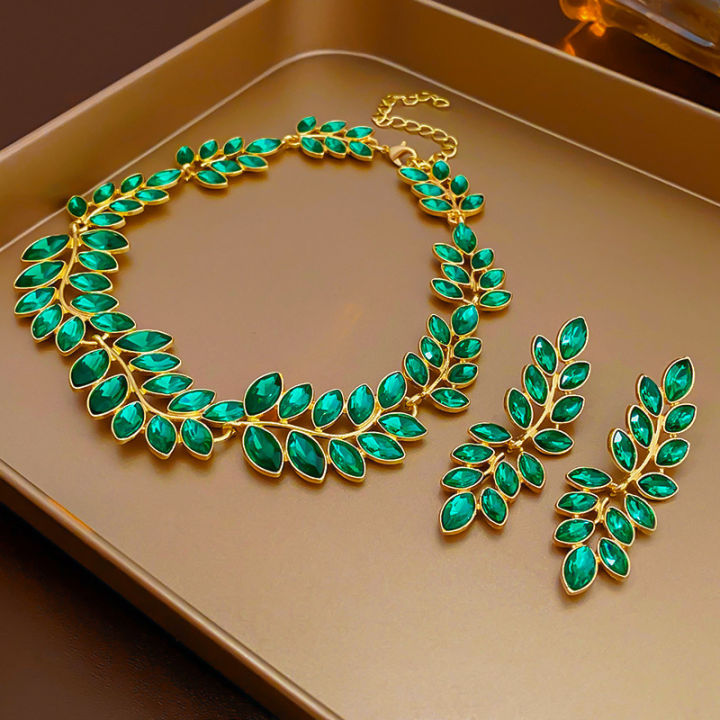 Jewelry set earrings inlaid with rhinestones luxury high-end women's ...