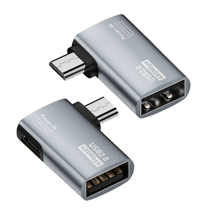 OTG Cable Adapter 4K 90 Degree Left Angle Powered Micro USB To USB OTG ...