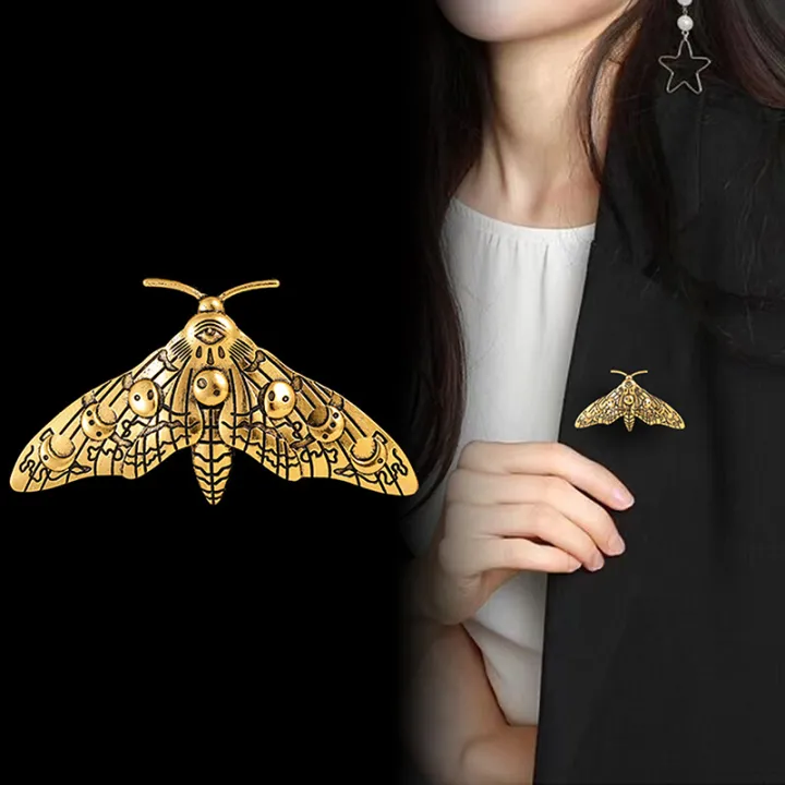 Vintage Gothic Style Skull Moth Shaped Brooch Anti-light Corsage Suit ...