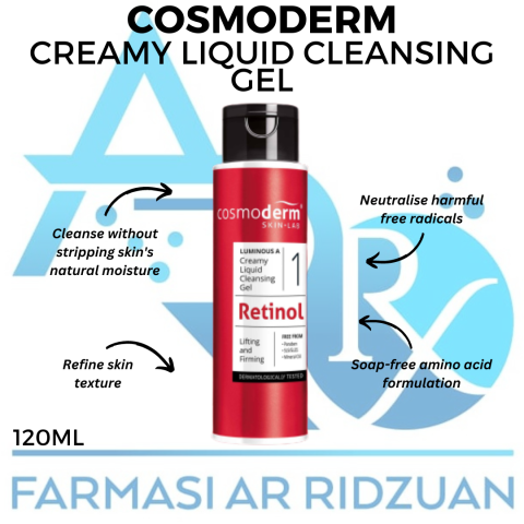 Cosmoderm Retinol Facial Cleansing Gel/Moisture Essense/Reverse Aging ...
