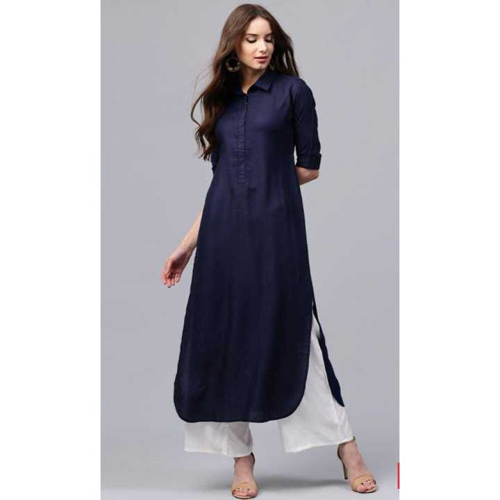 Linen Side Open Girls Long Top-Blue | Daraz.lk