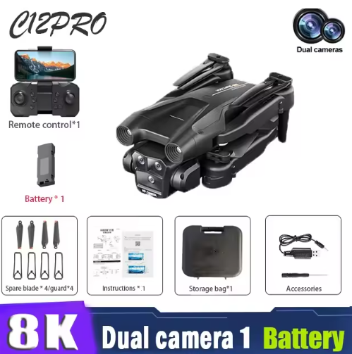 C12 Pro Dual Cameras Drone Optical Flow Hovering Remote Control Mini ...