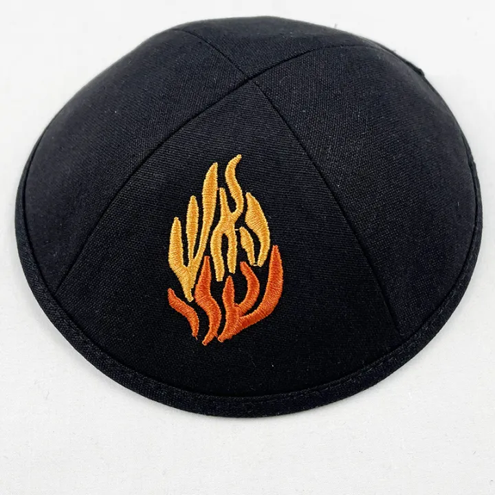 18cm Cotton Linen Kippah with Embroidery Of Fire for Men Yamaka Hat ...