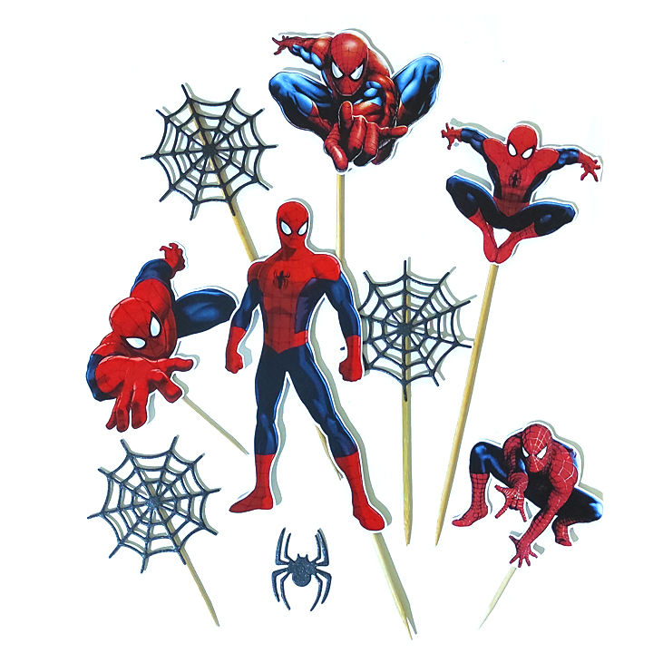 8Pcs Spider Man Cake Toppers Cartoon Cup Cake Decoration Cake Topper ...