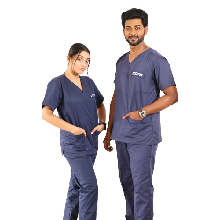 Navy blue medical scrubs full kit v-neck scrub top and bottom | Daraz.lk