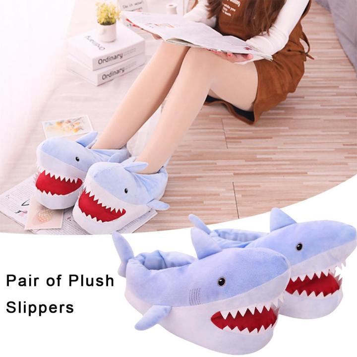 【WorldConnectStore】Unisex Shark Plush Slippers Nonslip Winter Slippers ...
