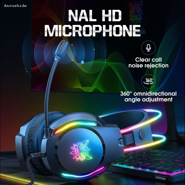 Anrushide ONIKUMA Wired Gaming Headphone with Headband RGB Light ...