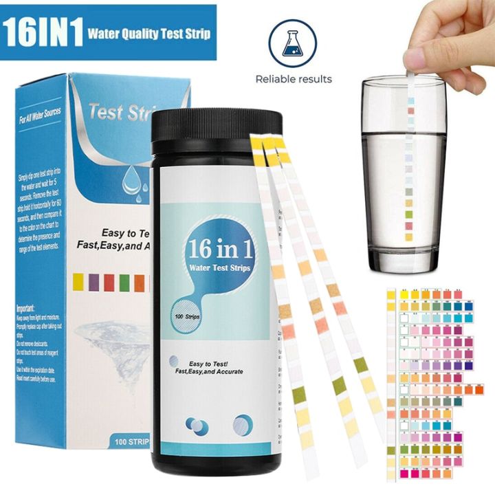 100pcs 16 In 1 Drinking Water Test Strips Kit Swimming Pool Home Water ...