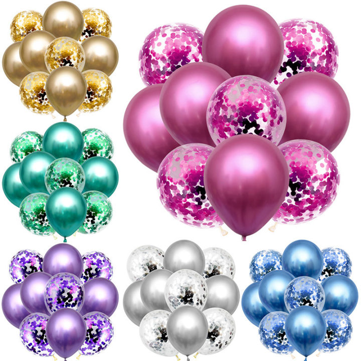 10 Pcs Balloon Set with 5 Confetti & 5 Chrome Balloons Wedding Birthday ...