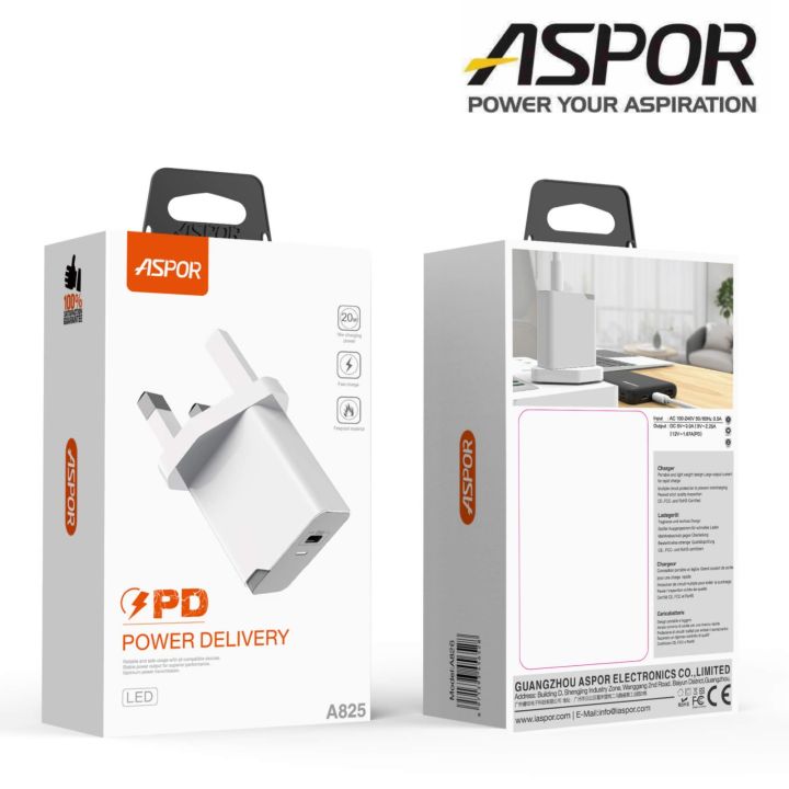 Aspor A825 20W PD Type-C Super Fast Charging Adapter | Daraz.lk