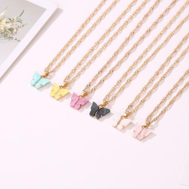 Korean Ins Butterfly Necklace Pendant Beauty Girls 6 Colors | Daraz.lk