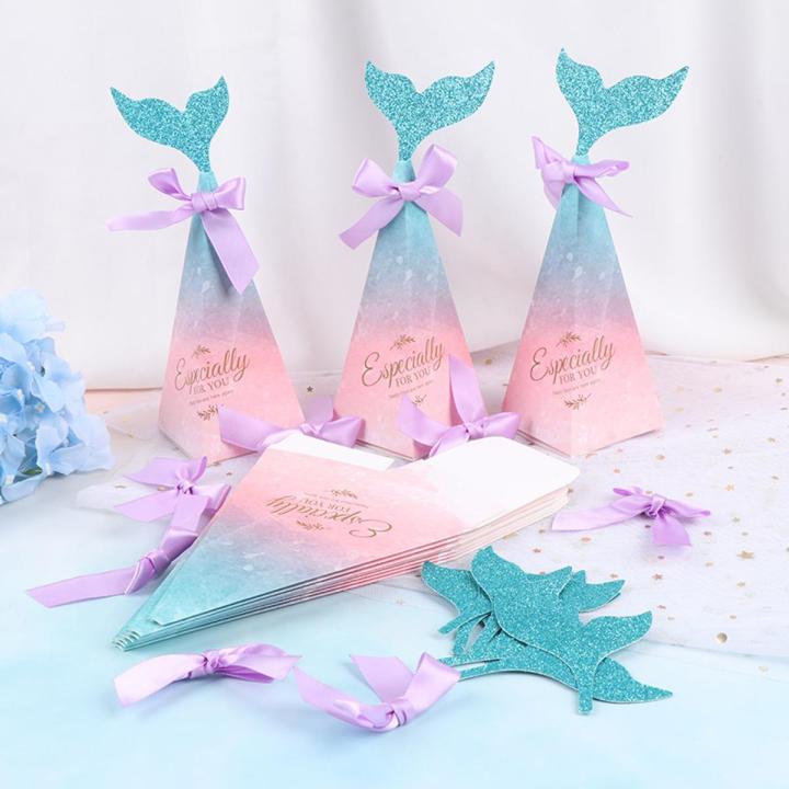 10PCs mermaid candy boxes colorful mermaid tail bow knot box wedding ...