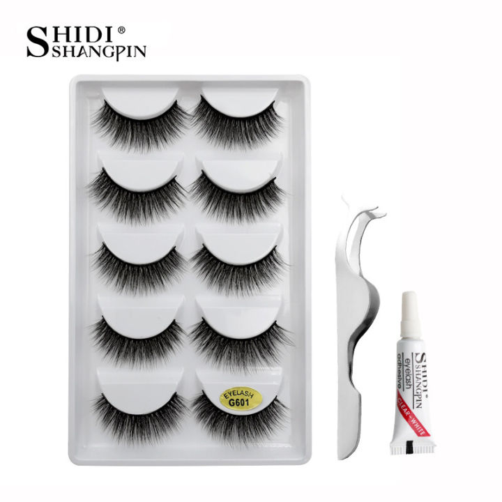 SHIDISHANGPIN False Eyelashes Set 5Pairs Natural Lashes with Glue and ...