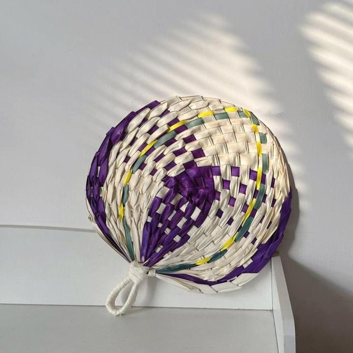 Hand-Cranked Hand Fan Large Handheld Fan Woven Natural for Camping Heat ...
