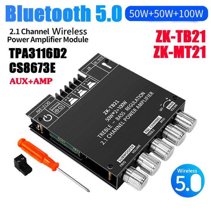 Zk-Mt21/tb21 2x50w100w 2.1 Channel Bt5.0 Subwoofer Amplifier Board Power Audio Stereo Amplifier ...