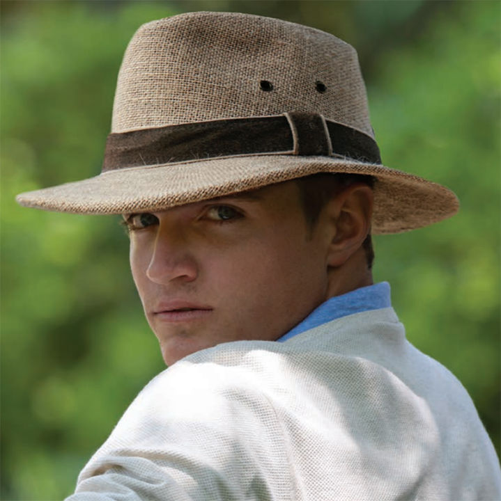 100% Natural Jute Safari Hat With Vegan Leather Hatband For Camping ...