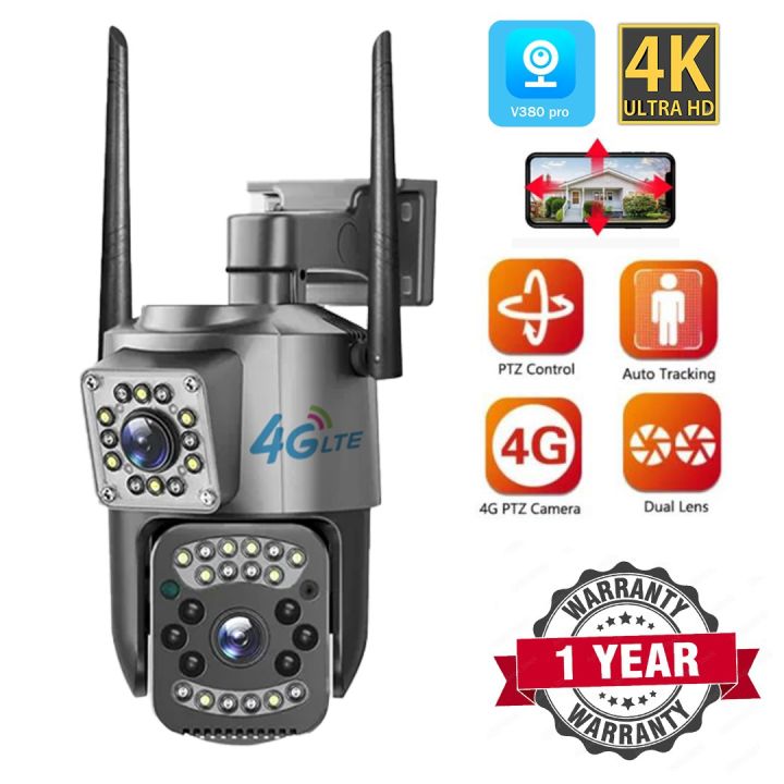 LTE 4G Camera SIM Card 4K 8MP Dual Lens WIFI IP Camera Outdoor IP66 ...