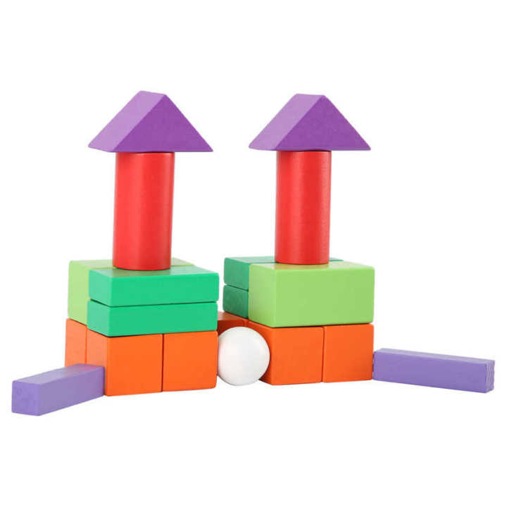 SFChildren Wooden Geometric Building Blocks Three‑Dimensional ...