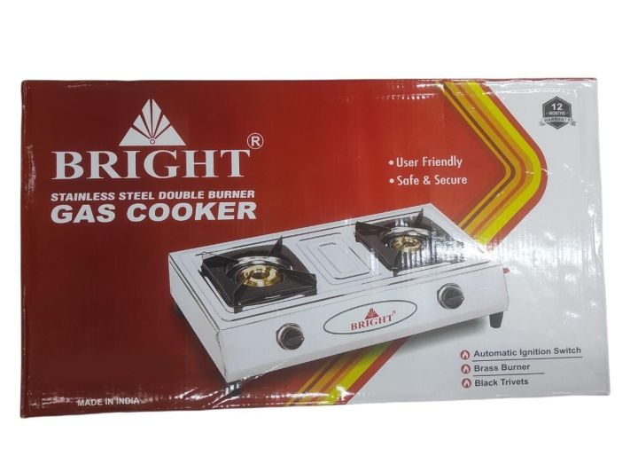 Bright Indian 2 burner stainless steel gas cooker with 1 year warranty ...