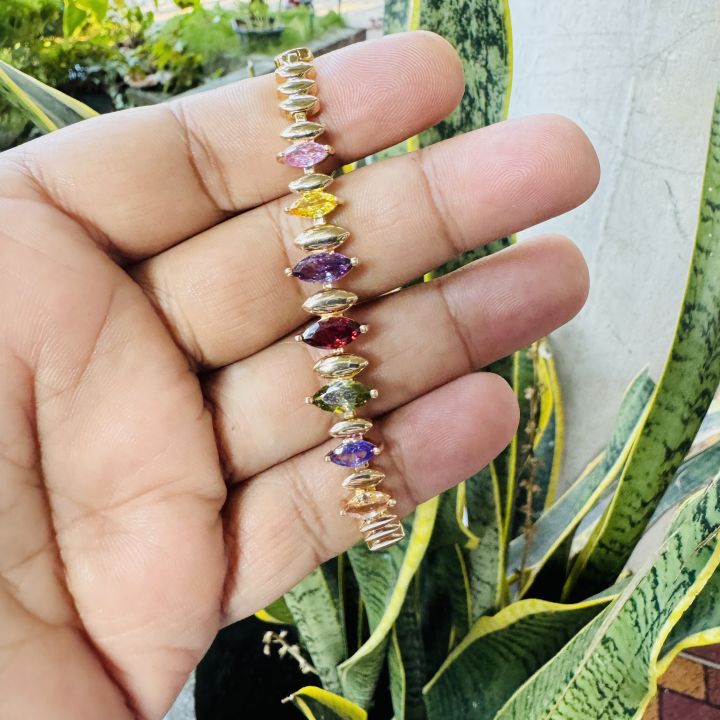 Gold plated baslet RIZILIA Eternity Tennis Bracelet & V Cut CZ in ...