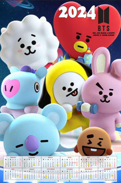 BTS KPOP BT21 2024 A3 size calendar with BTS signatures | Daraz.lk