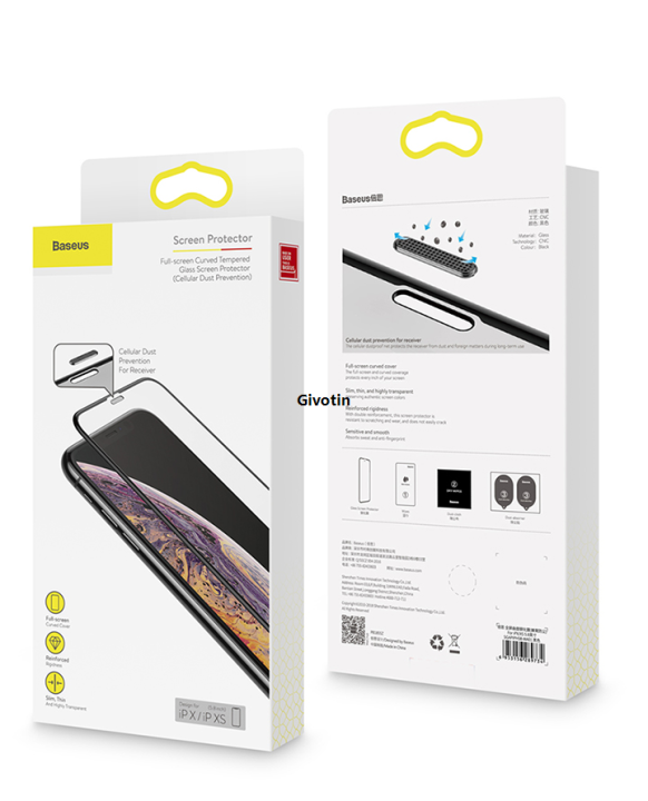 100% Genuine BASEUS Cellular Dust Prevention Tempered Glass Full Screen ...