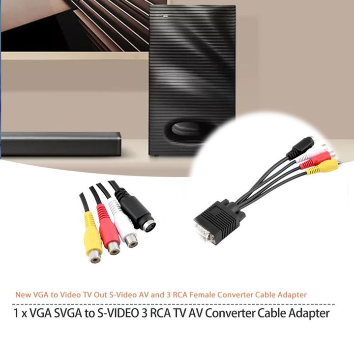 Vga Male To S-Video 3 Rca Jack Female Composite Av Tv Out Adapter ...