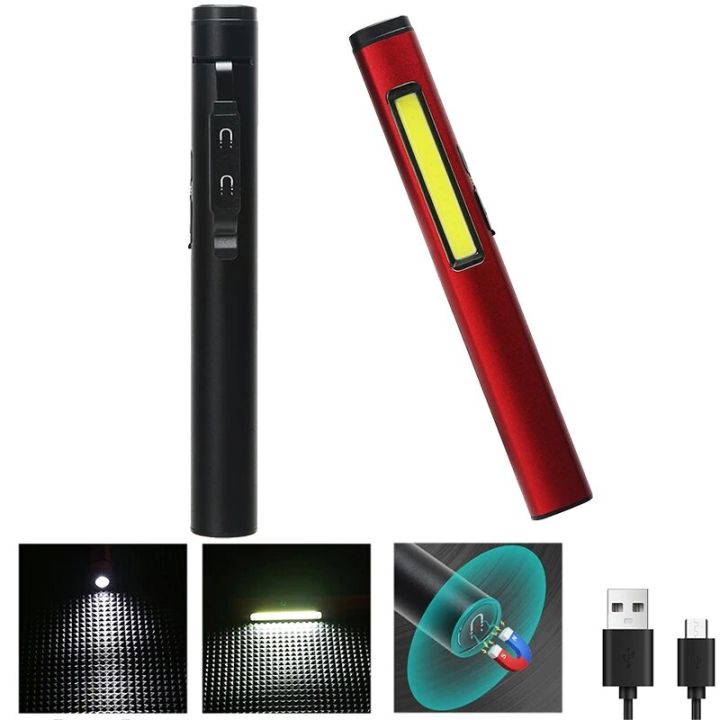 Portable LED Flashlight Side COB Built In USB C Rechargeable MINI Pen ...