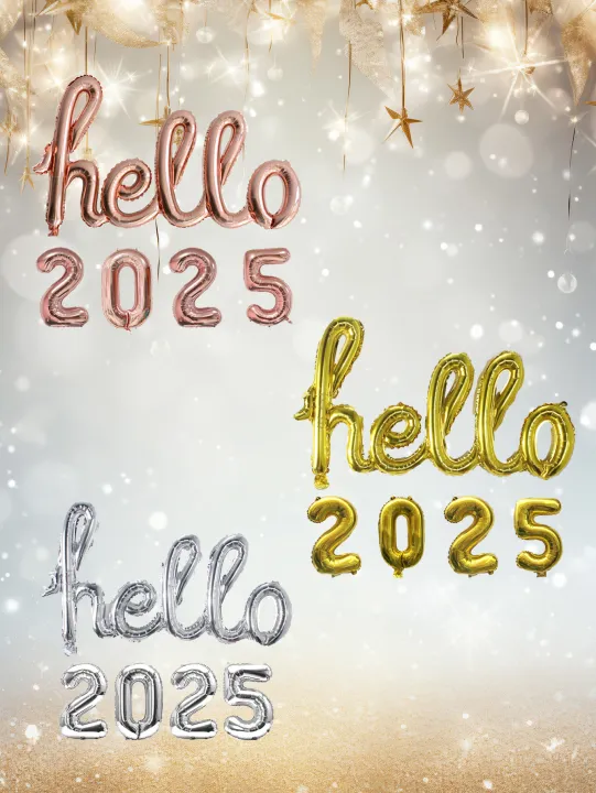 5pcs Hello 2025 Letter Number Foil Balloons connection Hello 2025 ...