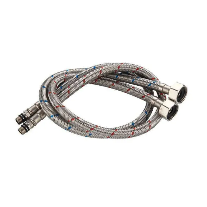 G1/2 60cm 1 Pair Stainless Steel Flexible Plumbing Pipes Cold Hot Mixer ...