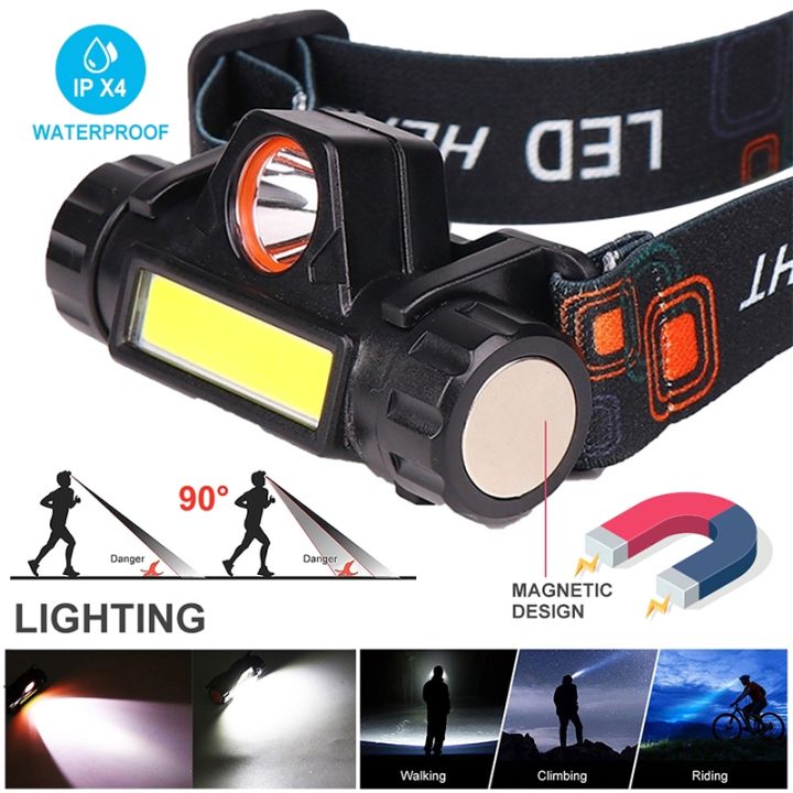 High Power Rechargeable Headlamp Super Bright XPE+COB Headlight USB ...