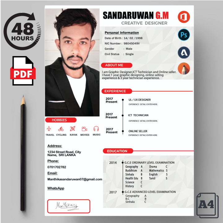 CV Design A4 Size Pdf or Hardcopy / Curriculum Vitae Pro 05 | Daraz.lk