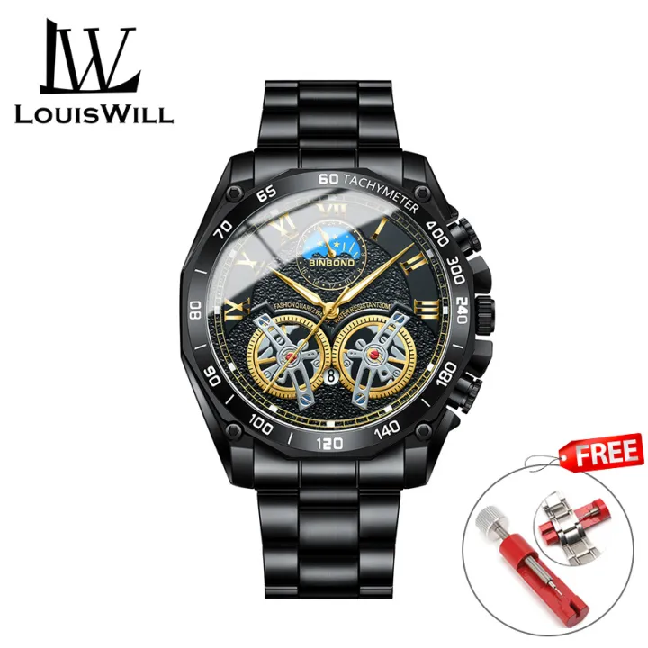 LouisWill Men's Watch Double Tourbillon Hollow Calendar Watch Luminous ...