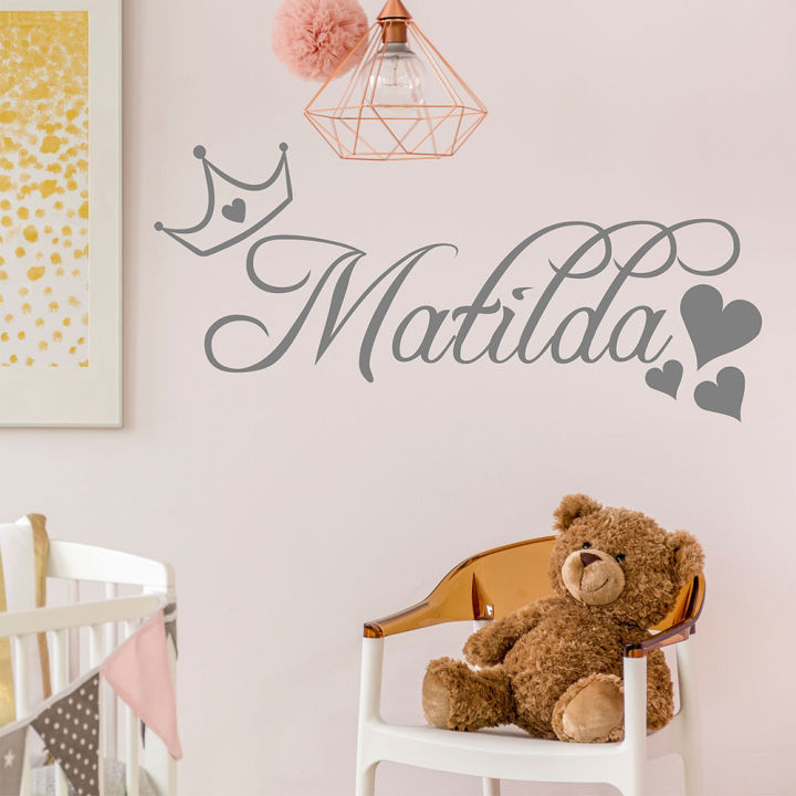 Personalised Princess Crown Name Wall Sticker Quote Stencil Kids ...