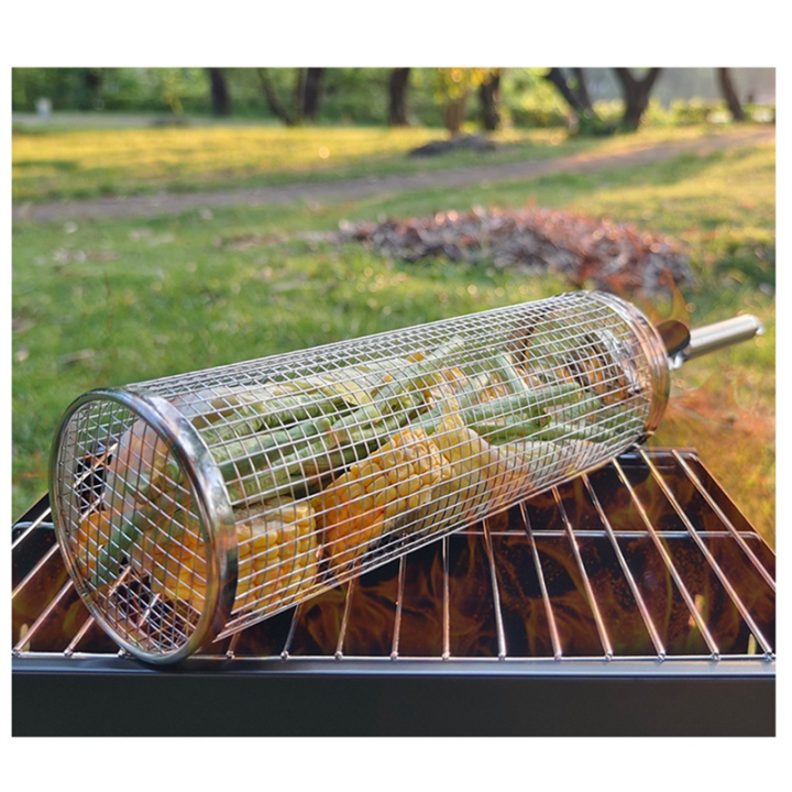 ARELENE Rolling Grilling Baskets for Outdoor Barbecue Cage with Handle ...
