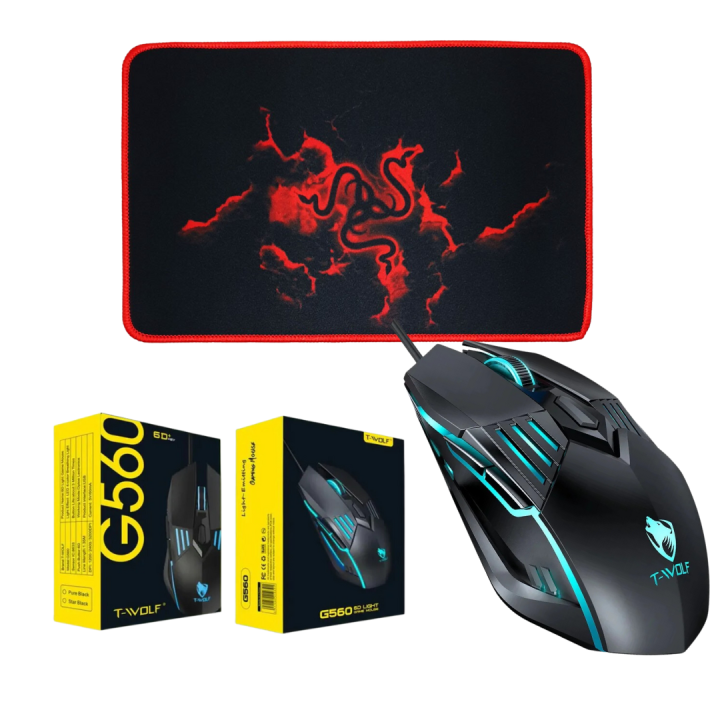 T-WOLF RGB luminous colourful backlight Gaming Mouse G560 + Q3 Gaming ...