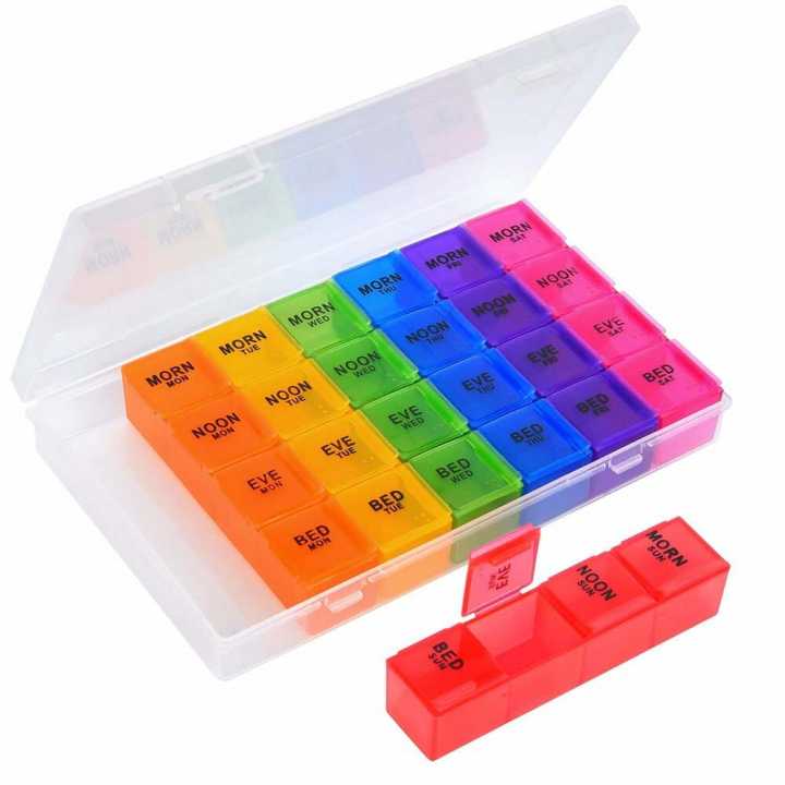 Pill Organizer 4 Times a Day, Pill Box 7 Day, Rainbow Color Pill Case ...