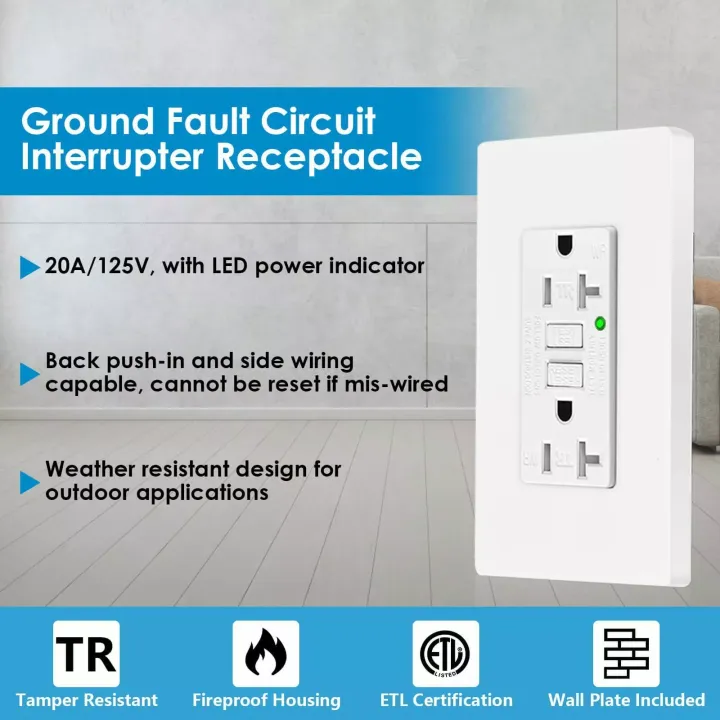 1/2PK 20 AMP GFI GFCI Receptacle TR WR White Plate Wall Outlet Socket ...
