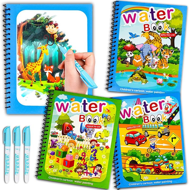 Water Coloring Magic Book for Toddlers Reusable Cartoon Water Reveal ...