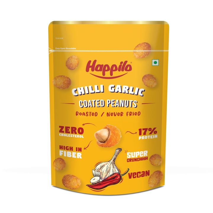 Happilo Premium Super Snack Chili Garlic Peanut 150g, Crunchy and Nutty ...