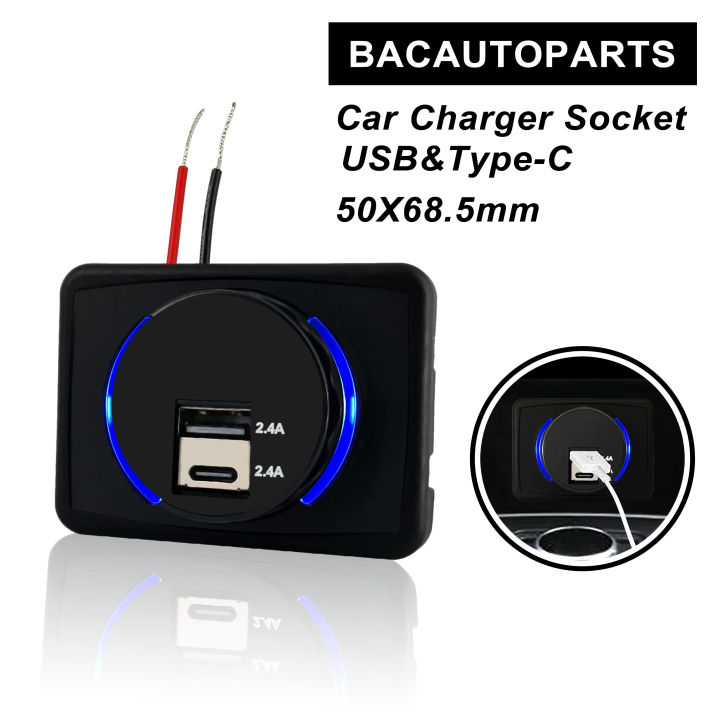 12V USB Type-C Car Charger Socket Flush Mount Panel 4.8A Dual USB Power ...