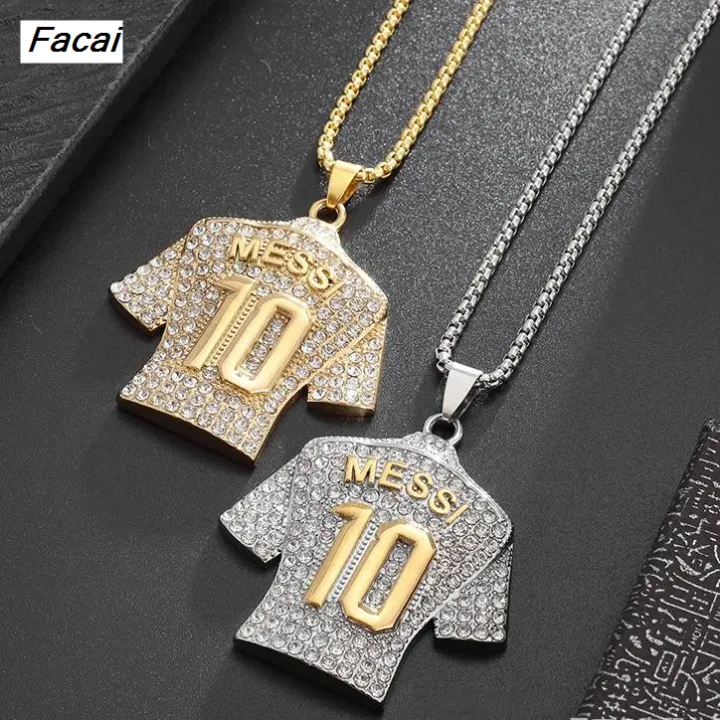 Facai Lionel Messi Letter 10 Jersey Pendant Chain Necklace For Men ...